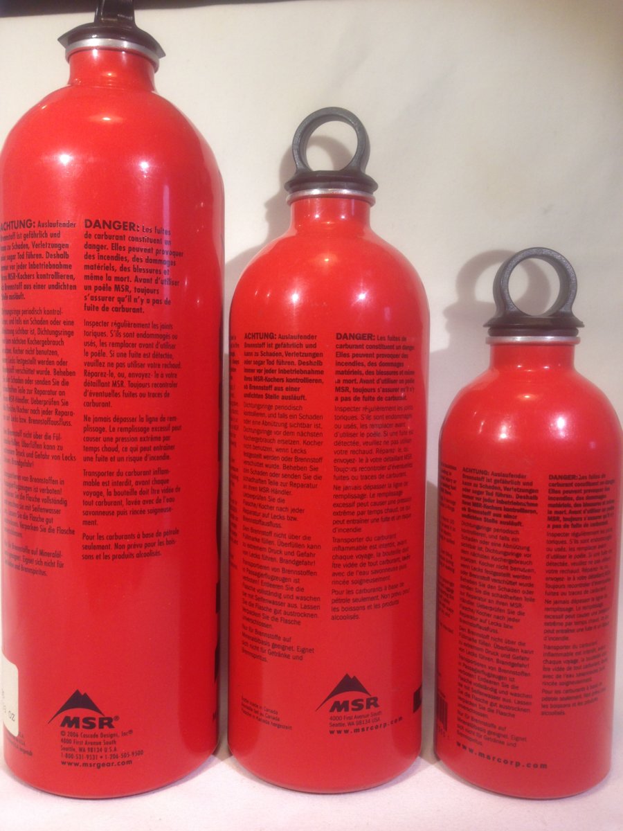 some MSR Fuel Bottles | Classic Camp Stoves